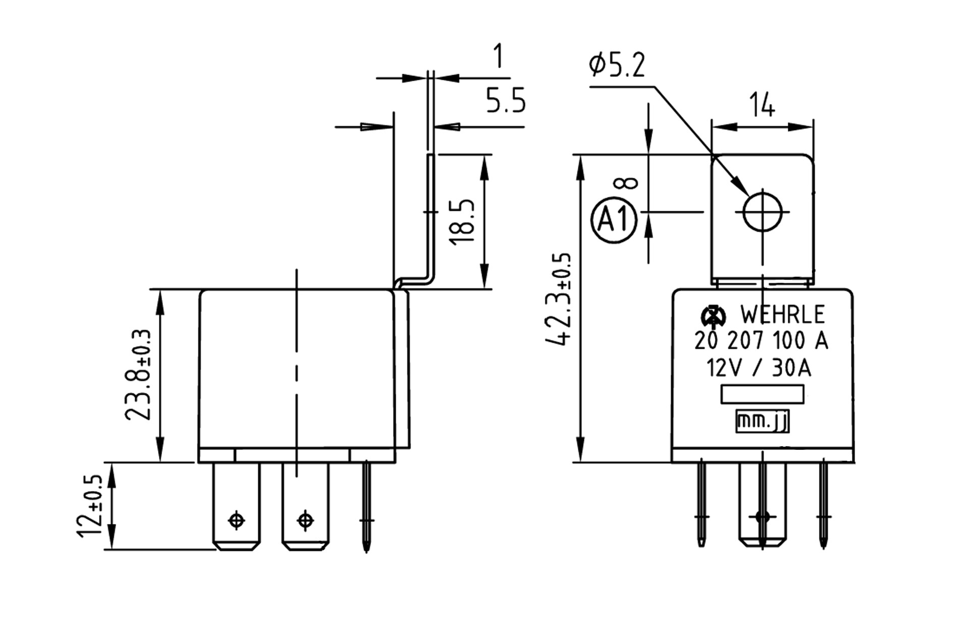 Mini-Relay N.O. 12V 30A